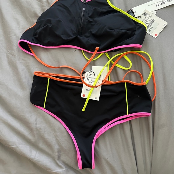 Zara | Swim | Womens Zara Black And Yellow Swim Set | Poshmark